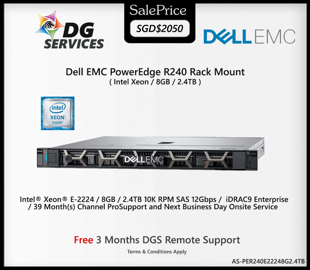 Dell EMC PowerEdge R240 Rack Mount ( Intel Xeon / 8GB / 2.4TB ) | DG ...
