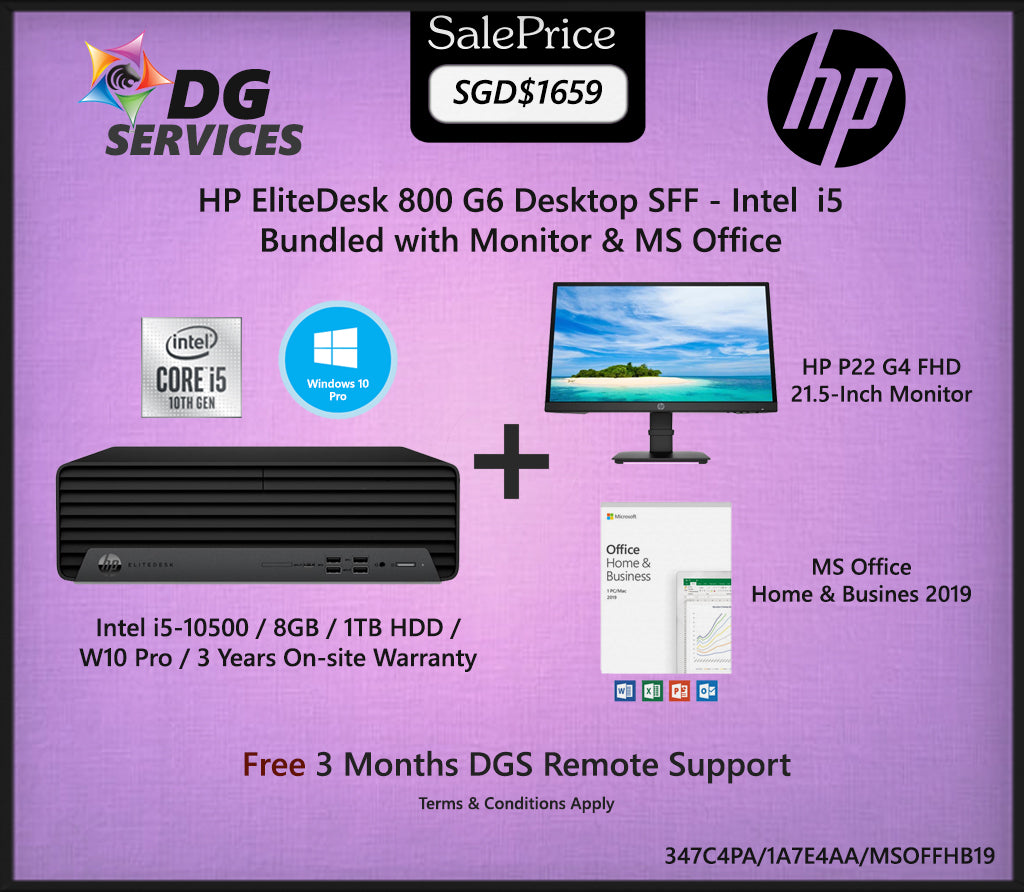 HP EliteDesk 800 G6 SFF- Intel i5-10500 / 8GB / 1TB HDD / W10 Pro / 3 ...